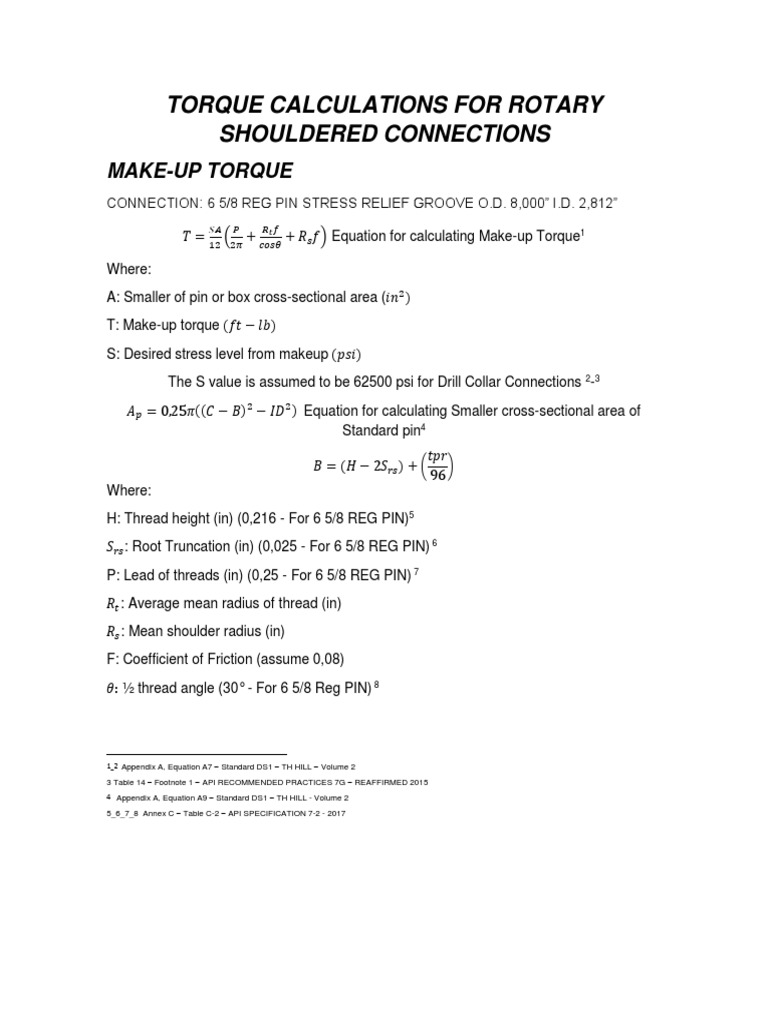 Torque Calculations For Rotary Shouldered Connection | PDF | Physics ...
