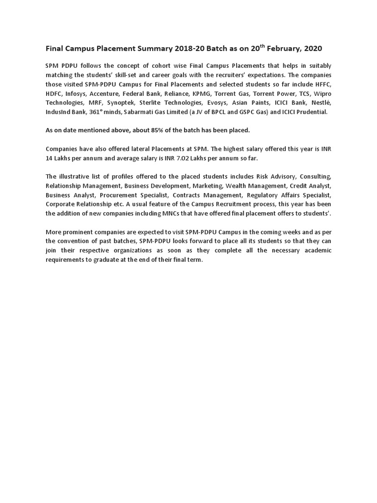 Final Campus Placement Summary 2018-20 | PDF | Business