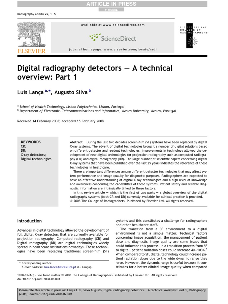 Digital Radiography Detectors e A Technical Overview: Part 1 | PDF ...