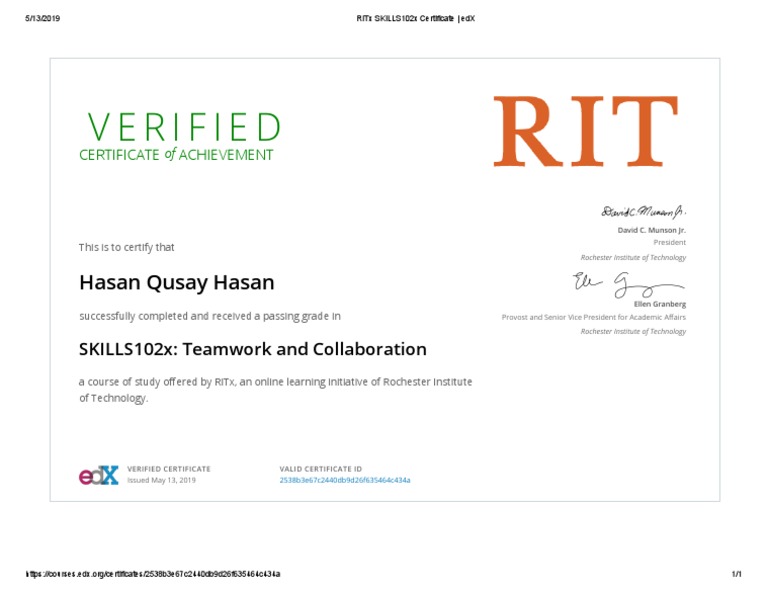 RITx SKILLS102x Certificate - Edx PDF | PDF