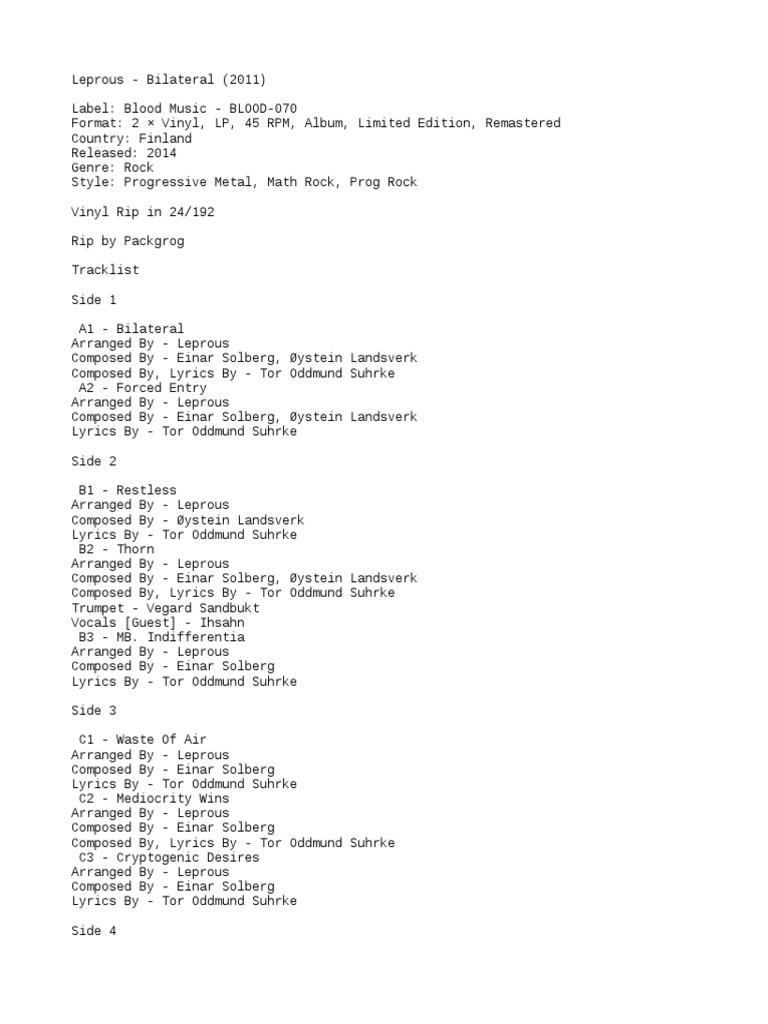 2011 - Leprous - Bilateral | PDF | Sound Technology | Sound