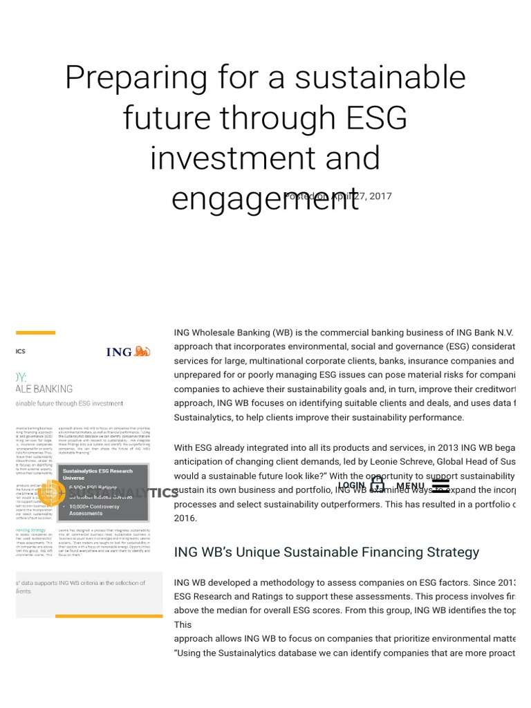 ESG Case Study ING Wholesale Banking - Sustainalytics | PDF | Ing Group ...