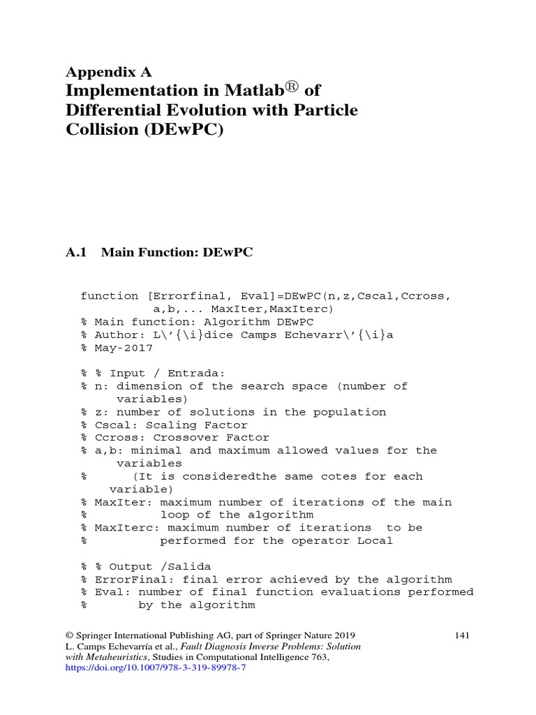 Implementation in Matlab of Differential Evolution | PDF | Metaheuristic | Mathematical Optimization