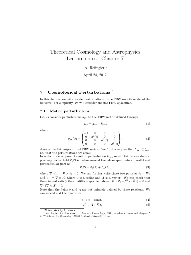Theoretical Cosmology and Astrophysics Lecture Notes - Chapter 7 | PDF ...