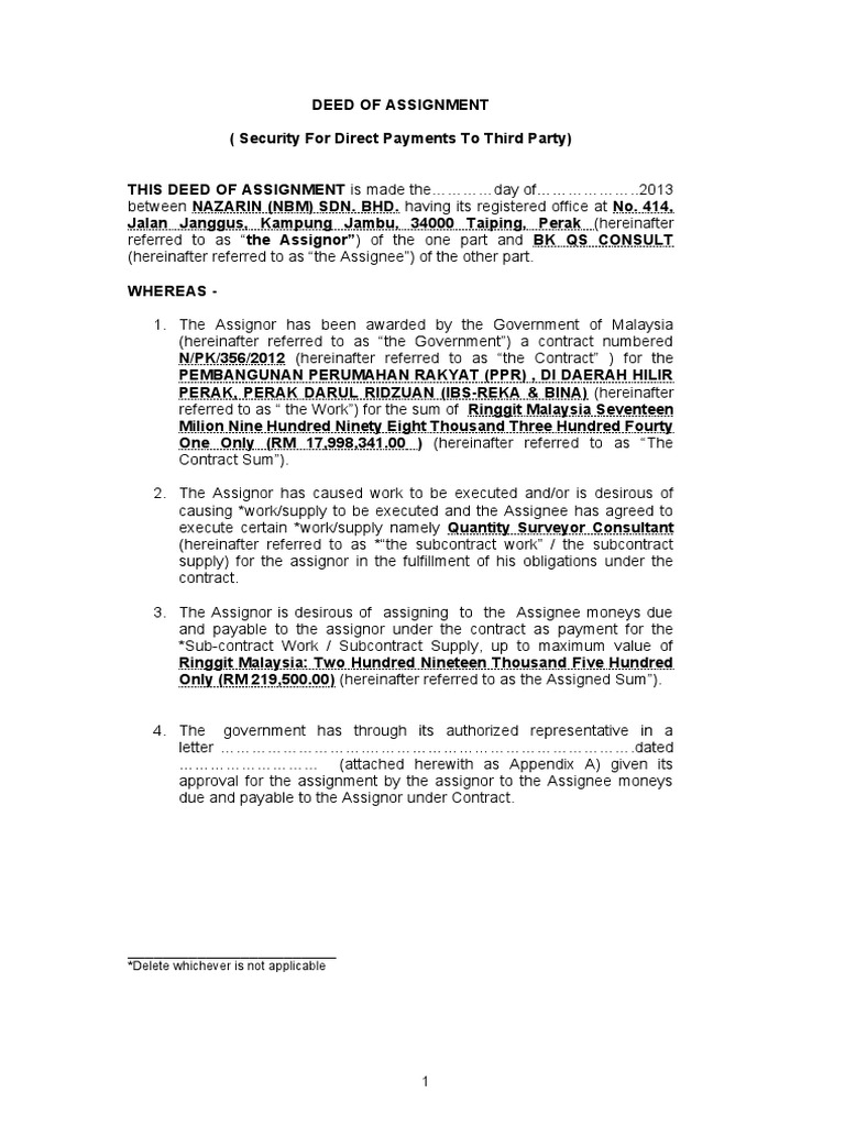 Deed of Assignment (New) | PDF | Assignment (Law) | Civil Law (Common Law)