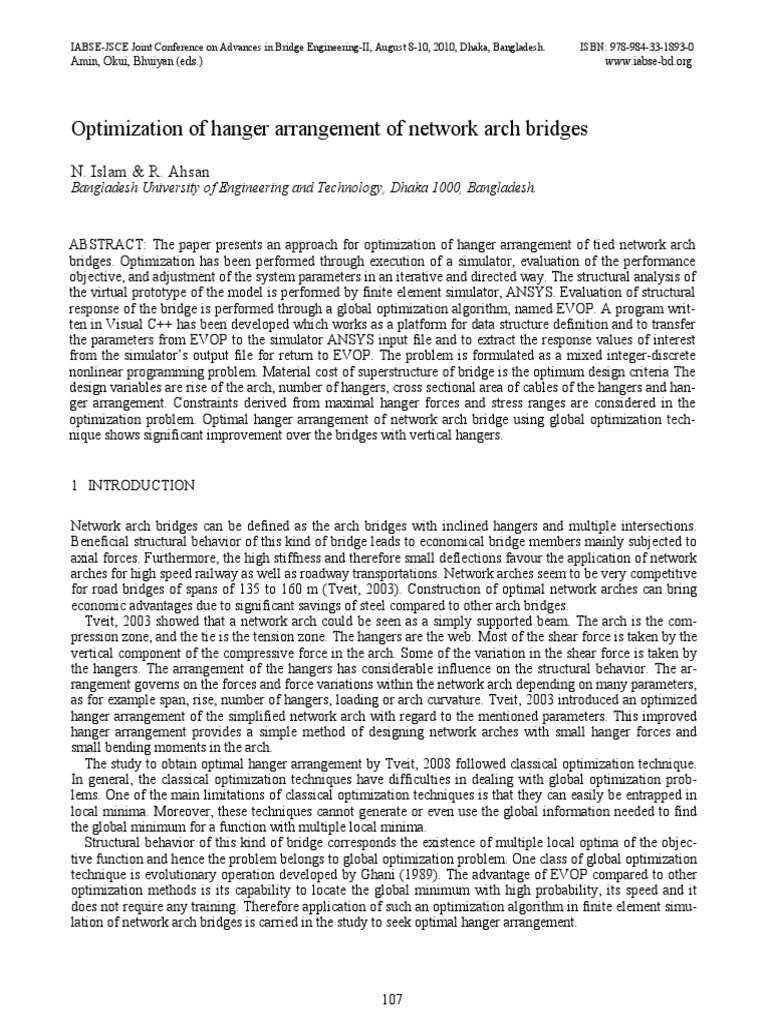 Optimisation of Hanger Arrangement of Network Arch Bridges | PDF | Mathematical Optimization ...