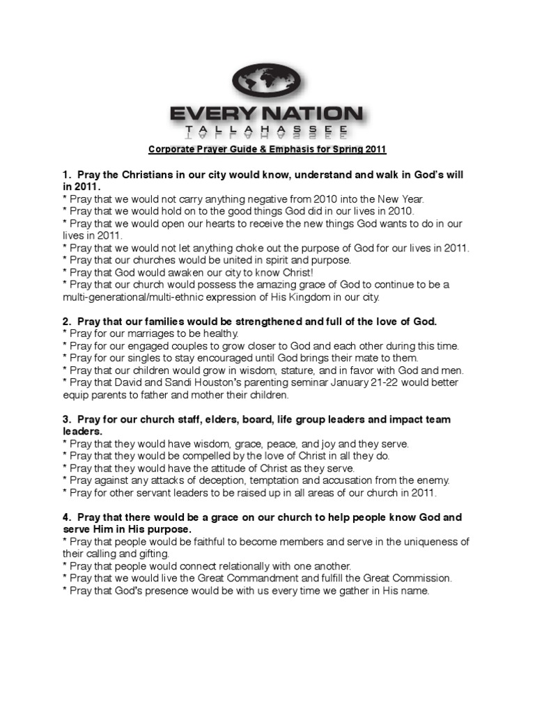 Prayer Emphasis For Spring 2011 Semester at Every Nation Tallahassee ...
