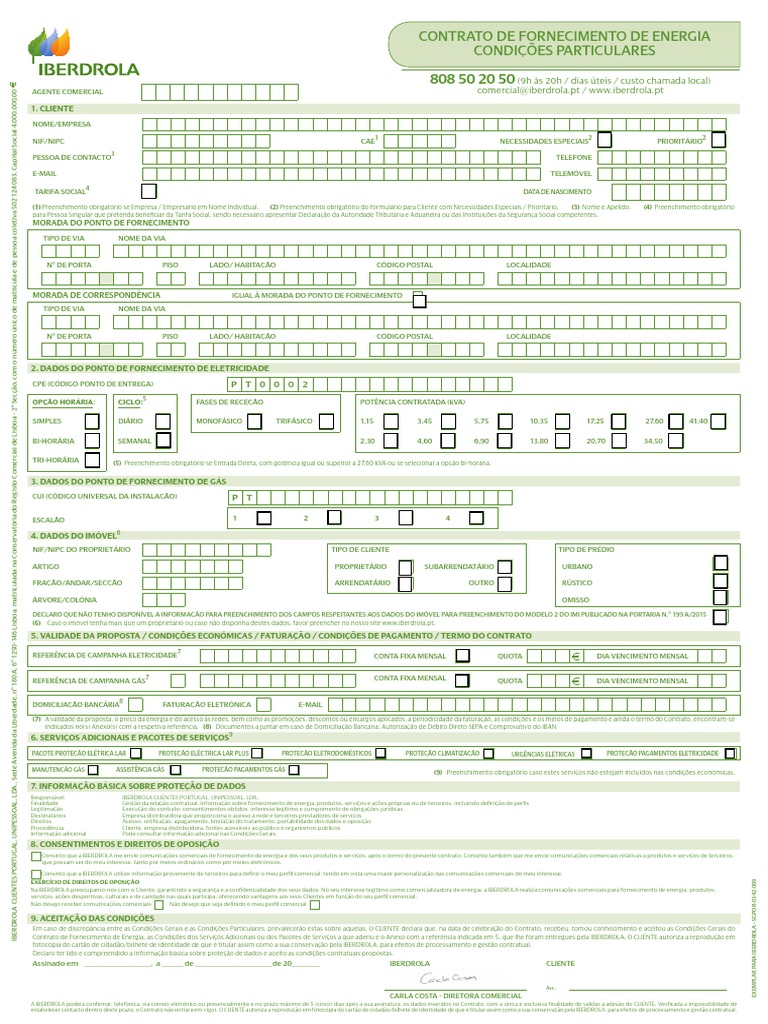 Contrato de fornecimento de energia elétrica entre a Iberdrola Clientes ...