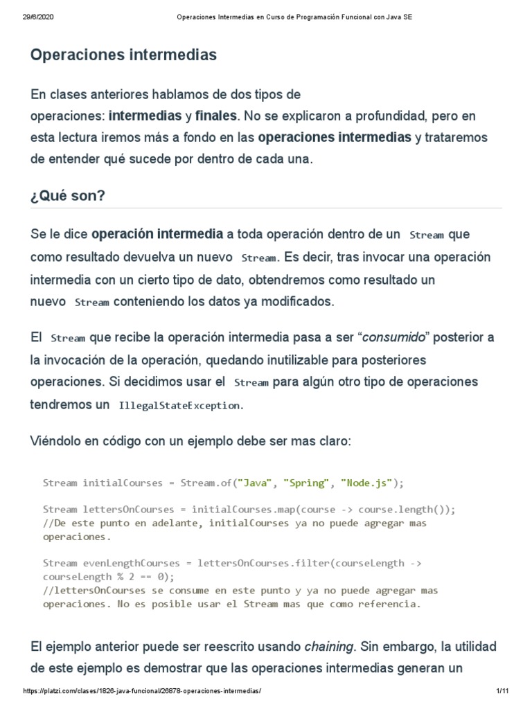 Operaciones Intermedias en Curso de Programación Funcional Con Java SE PDF | Descargar gratis ...