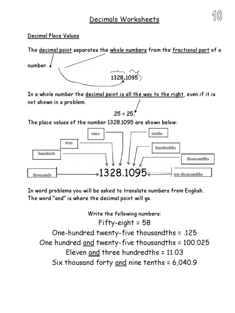 Decimals Sheet Year 5 | PDF | Fraction (Mathematics) | Division ...