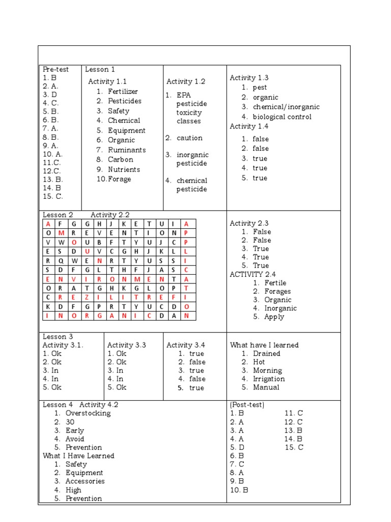Answer Key | PDF | Pesticide | Organic Compounds