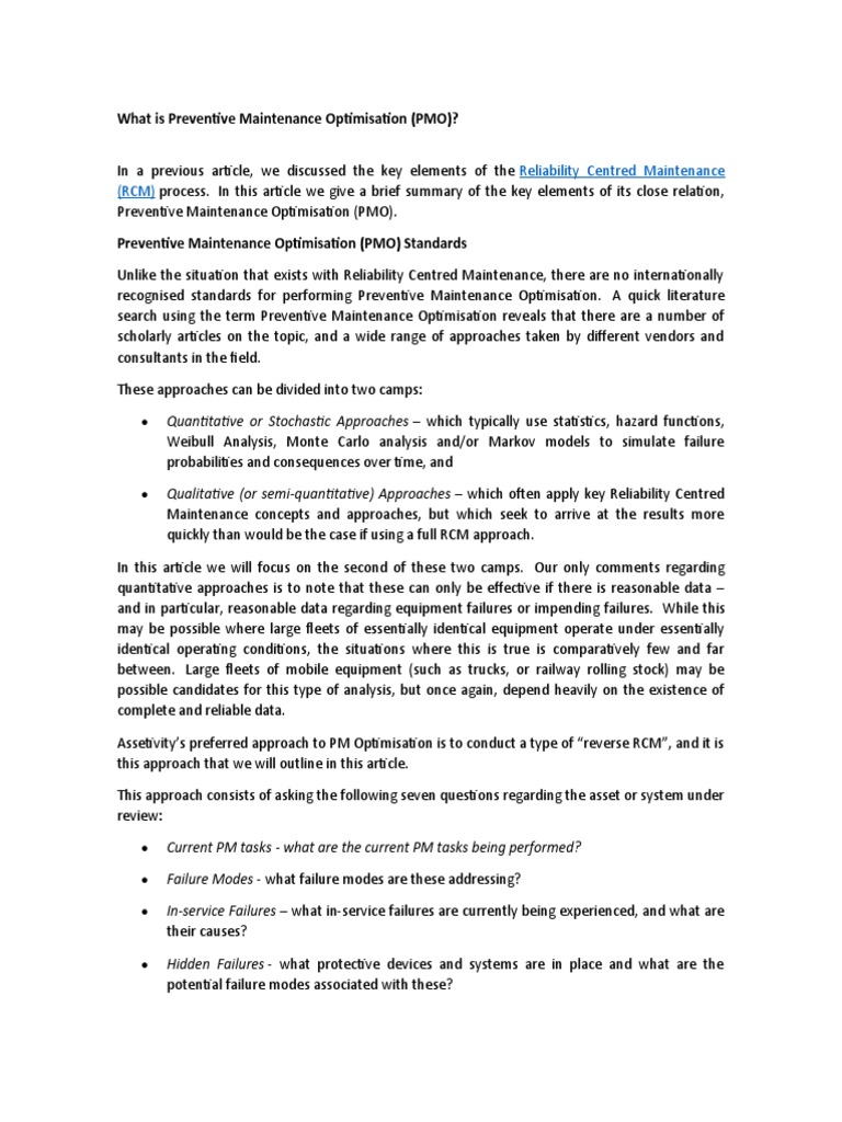 What Is Preventive Maintenance Optimisation | PDF | Reliability Engineering | Business