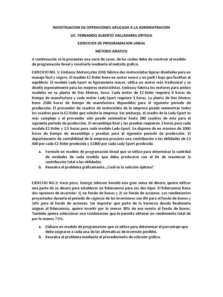 Ejercicio PL Metodo Grafico | PDF | Programación lineal | Economias