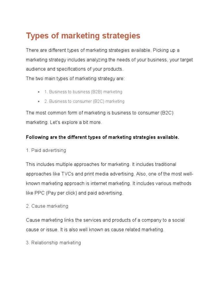 Overview of Marketing Strategy Types | PDF | Marketing | Media Manipulation