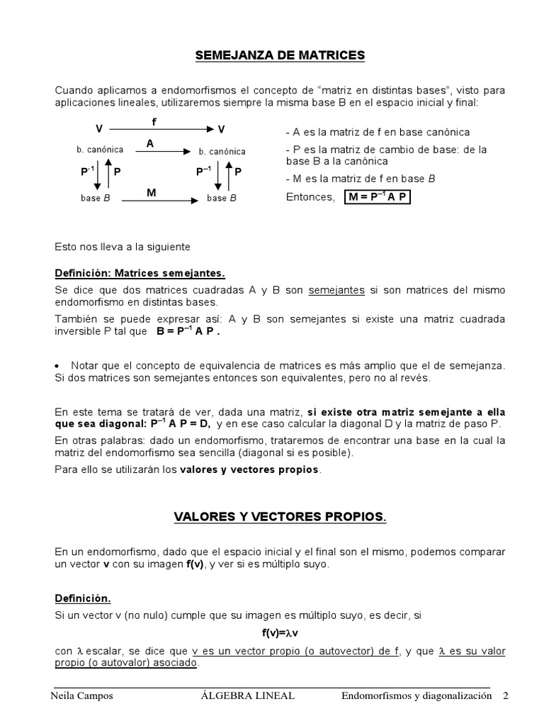 Semejanza y Diagonalización de Matrices | PDF | Valores propios y ...