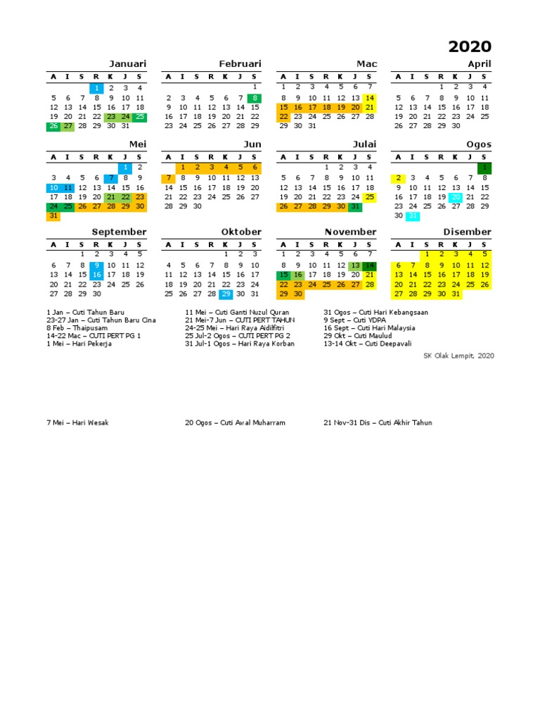 Kalendar Mini 2020 | PDF