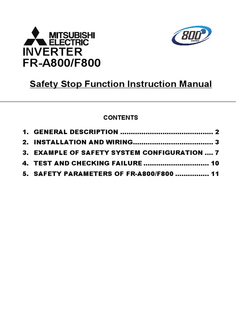 Inverter FR-A800/F800: Safety Stop Function Instruction Manual | PDF ...
