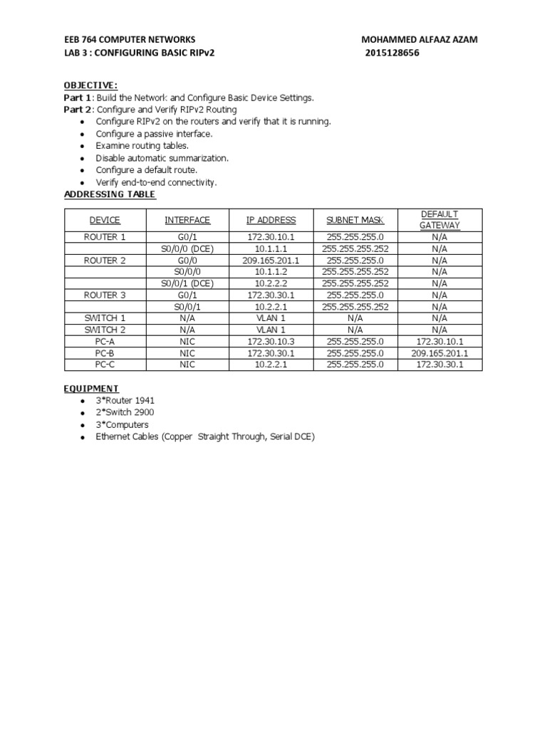 Configuring Basic Ripv2 2015128656 | PDF | Router (Computing) | Routing