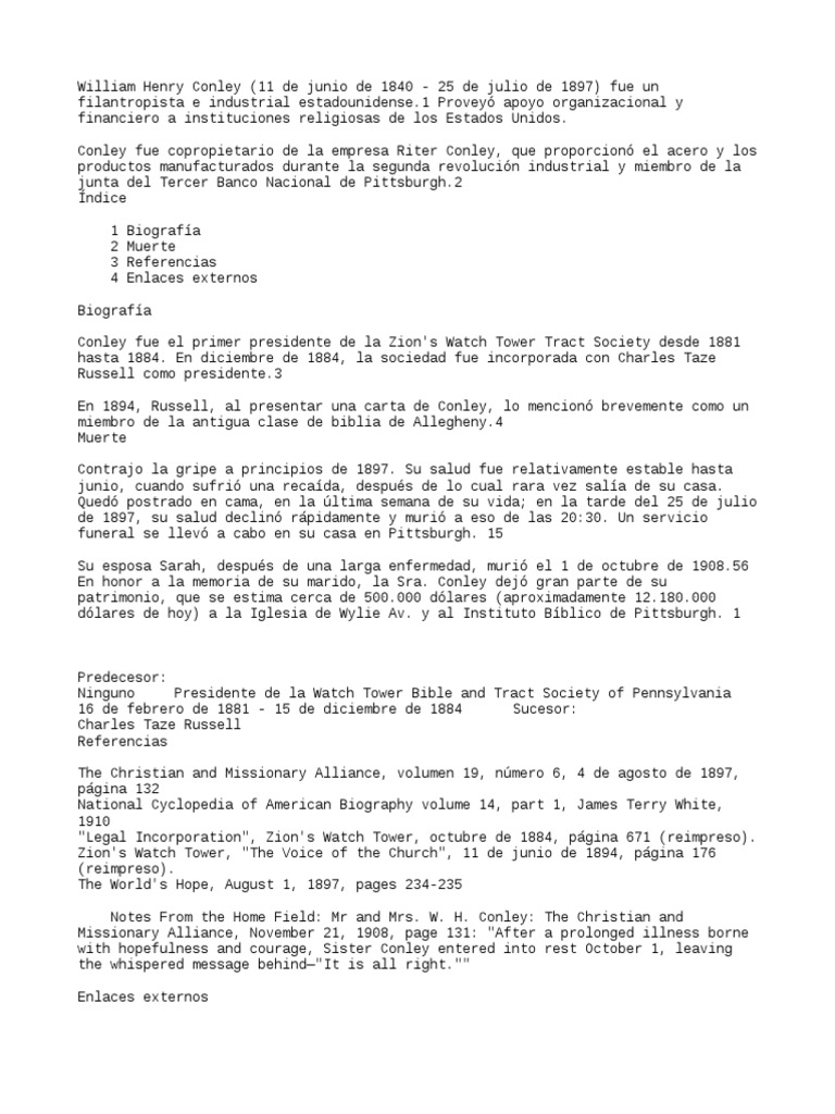 Biografia de William Henry Conley | PDF | Premilenialismo | Movimiento ...
