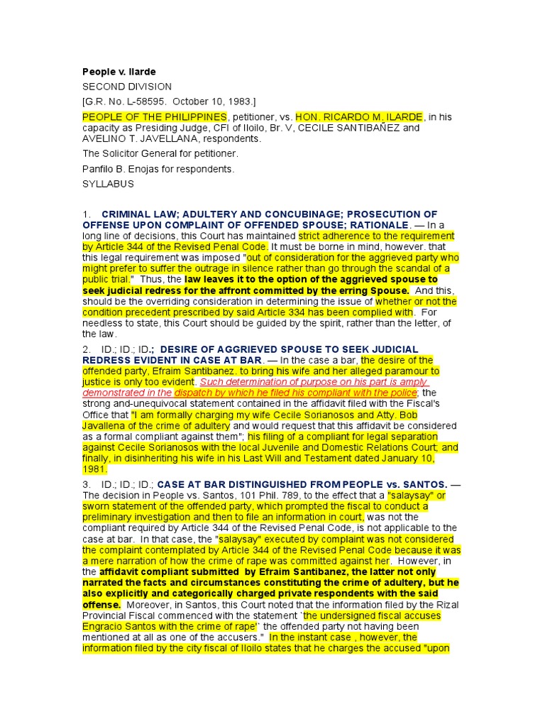 Criminal Law Adultery and Concubinage Prosecution of Offense Upon ...