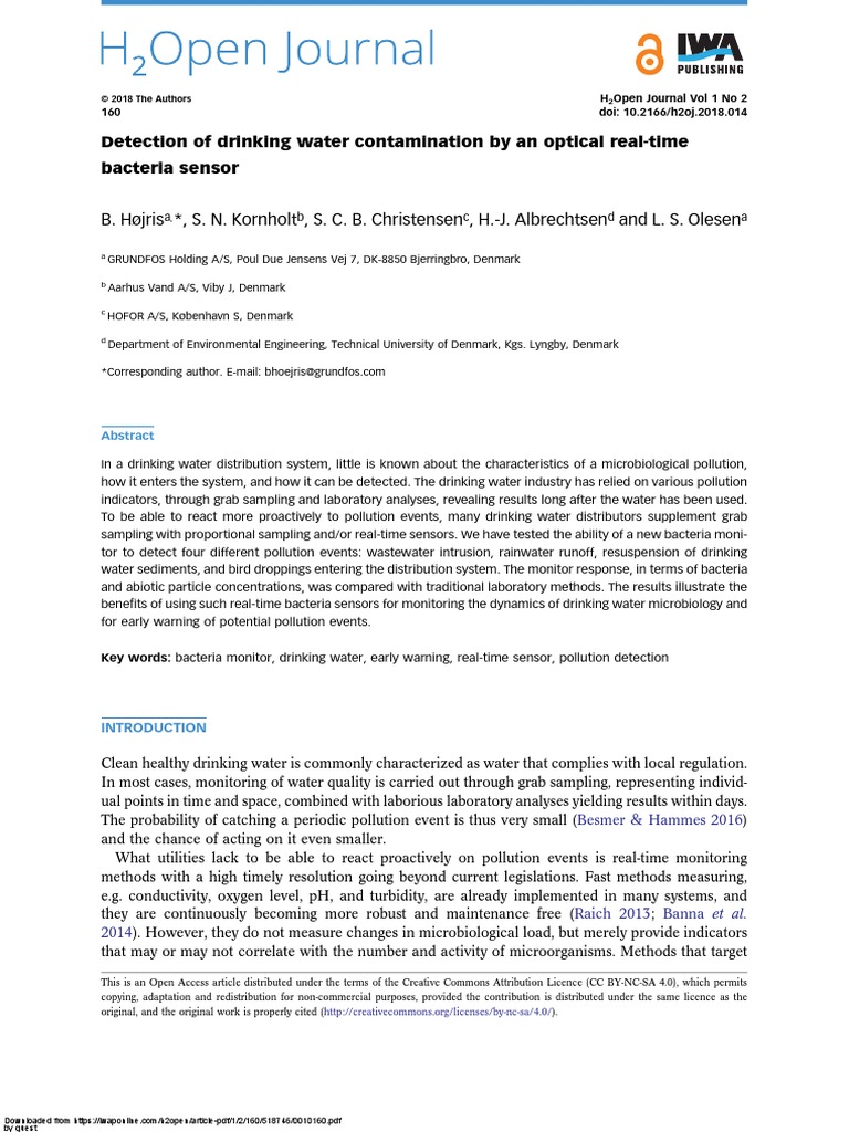 Detection of Drinking Water Contamination by An Optical Real-Time ...