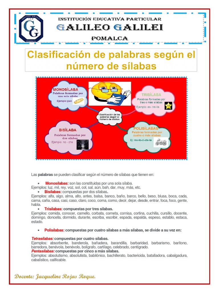 Las Palabras Se Pueden Clasificar Según El Número de de Sílabas Que ...