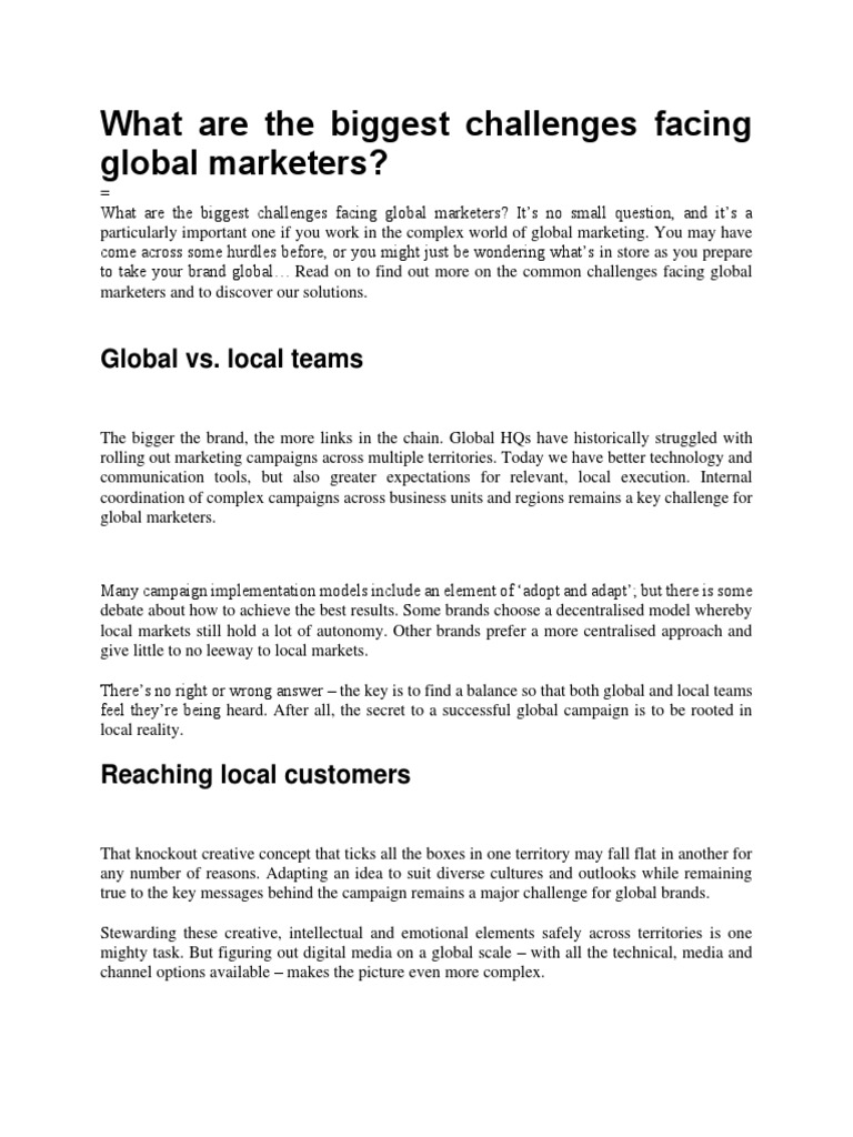 What Are The Biggest Challenges Facing Global Marketers | PDF | Brand ...