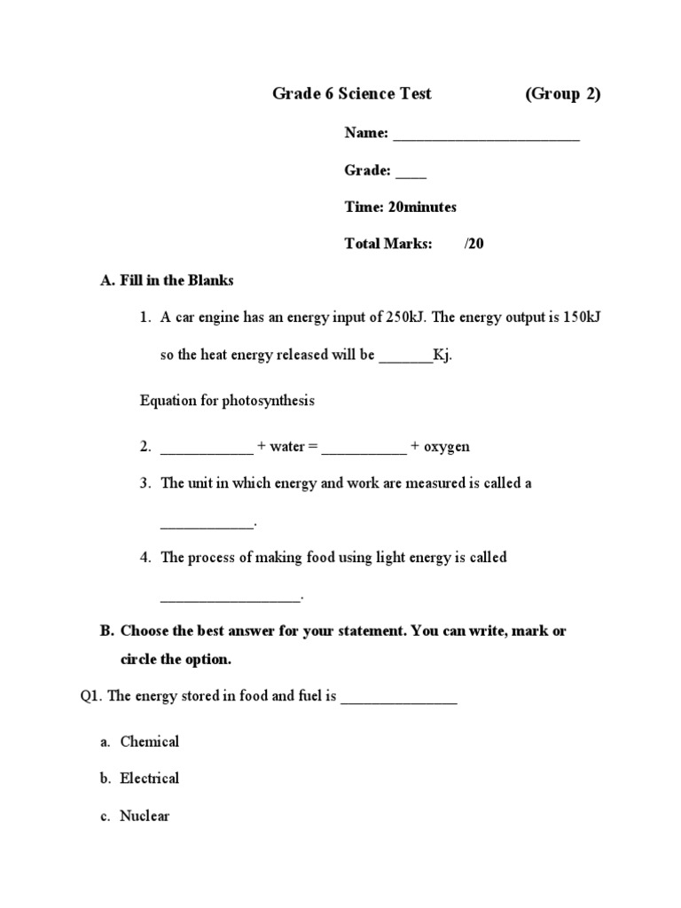 Science Test Grade 6b | PDF | Rock (Geology) | Chemical Substances