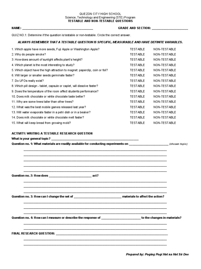 Testable vs Non-Testable Questions | PDF | Tablet (Pharmacy) | Nature