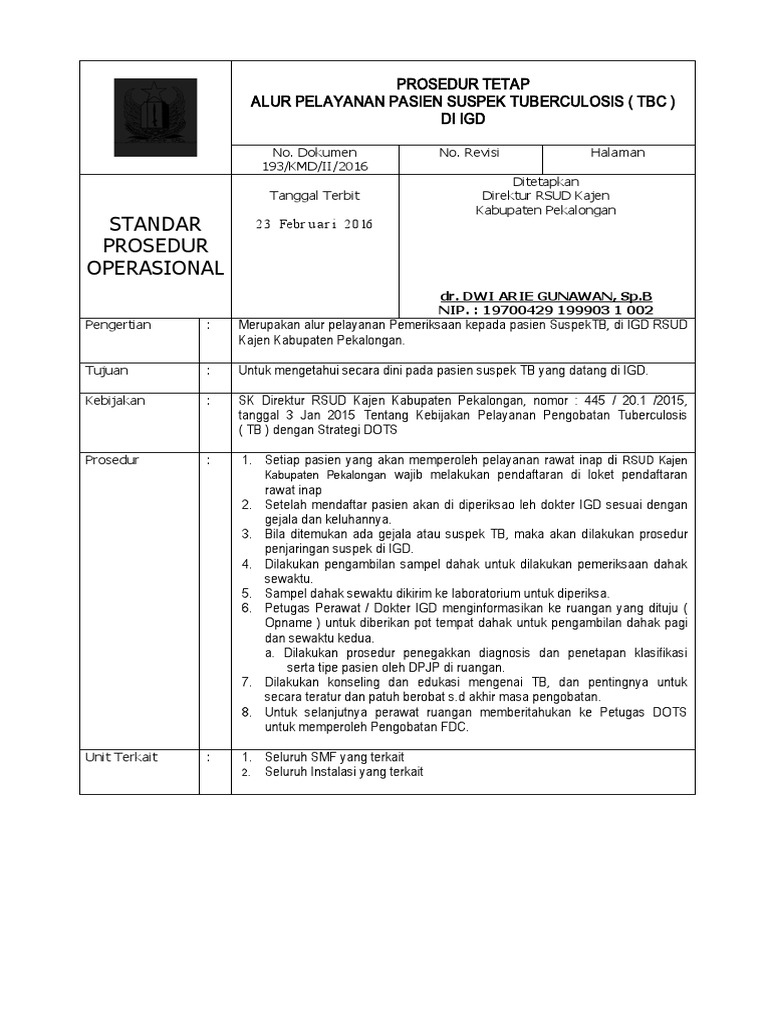 SPO Alur Pelayanan Pasien TB Di IGD | PDF | Pengembangan Diri