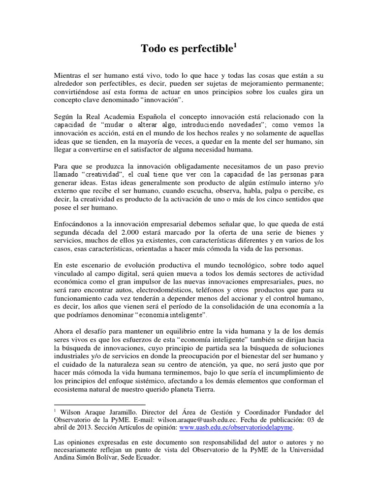 Todo Es Perfectible | PDF | Innovación | Homo Sapiens