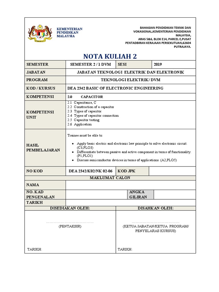 Nota Kuliah 2 Capacitor | PDF | Sains & Matematika