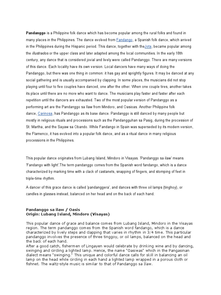 Fandango Jota: Pandanggo Is A Philippine Folk Dance Which Has Become ...