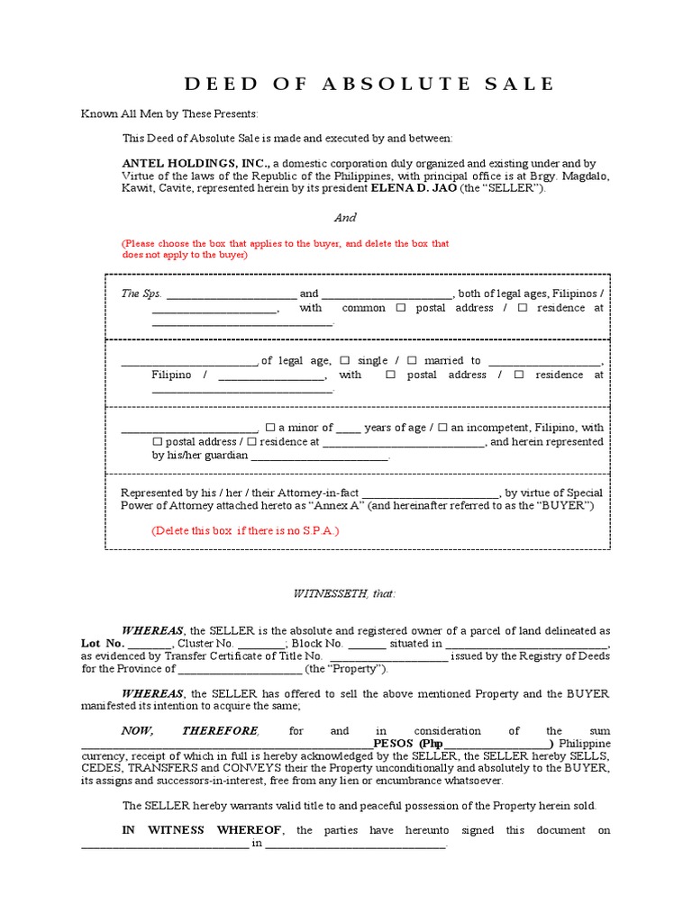 Doas (Blank Template) | PDF | Deed | Property