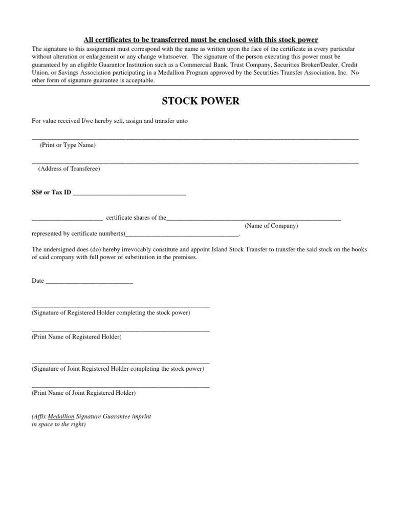 Stock Power Agreement Instructions | PDF