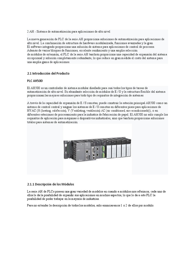 PLC AH500: Automatización Avanzada | PDF | Controlador lógico ...