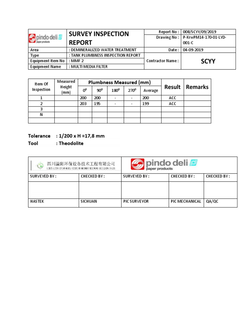 Survey Inspection Scyy: Plumbness Measured (MM) | PDF