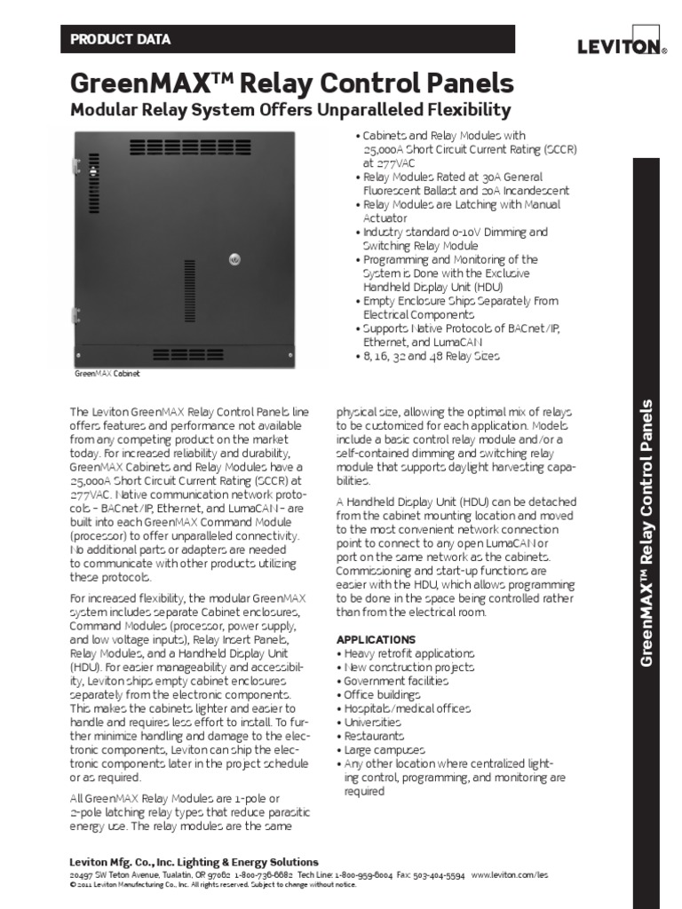 Data Sheet - GreenMAX Relay Control Panels | Download Free PDF | Relay | Switch