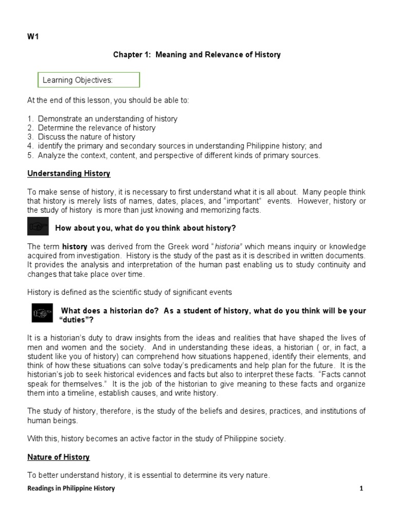 W1 Chapter 1: Meaning and Relevance of History | PDF | Primary Sources ...