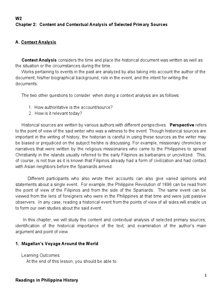 W2 Chapter 2: Content and Contextual Analysis of Selected Primary ...