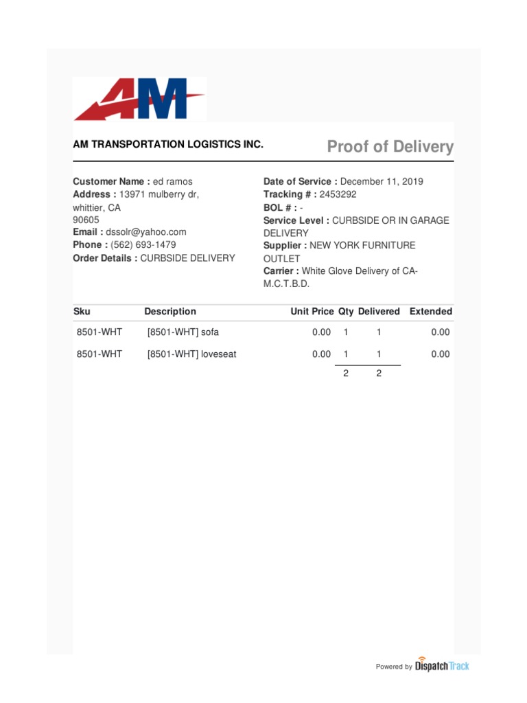 AM Logistics Proof of Delivery | PDF