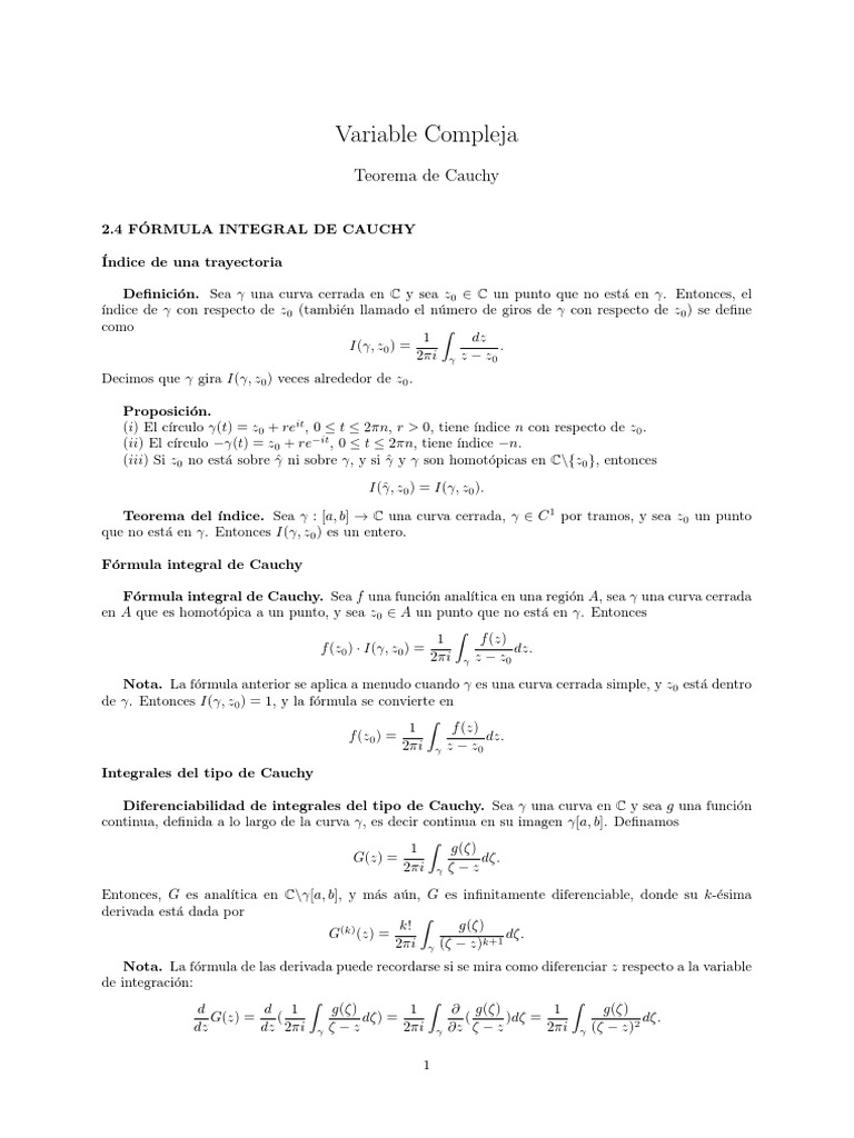 Teoremas y Fórmulas de Cauchy | PDF | Integral | Análisis complejo