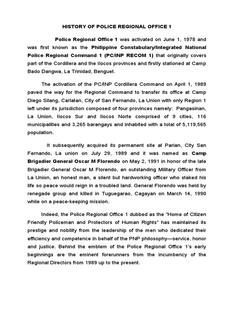 History of Police Regional Office 1-2 | PDF