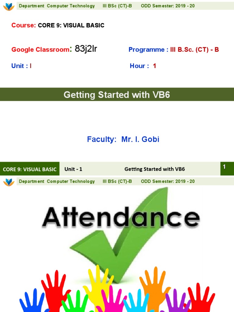 UNIT-1 & HOUR-1 Getting Started With VB6 | PDF | Basic | Graphical User ...