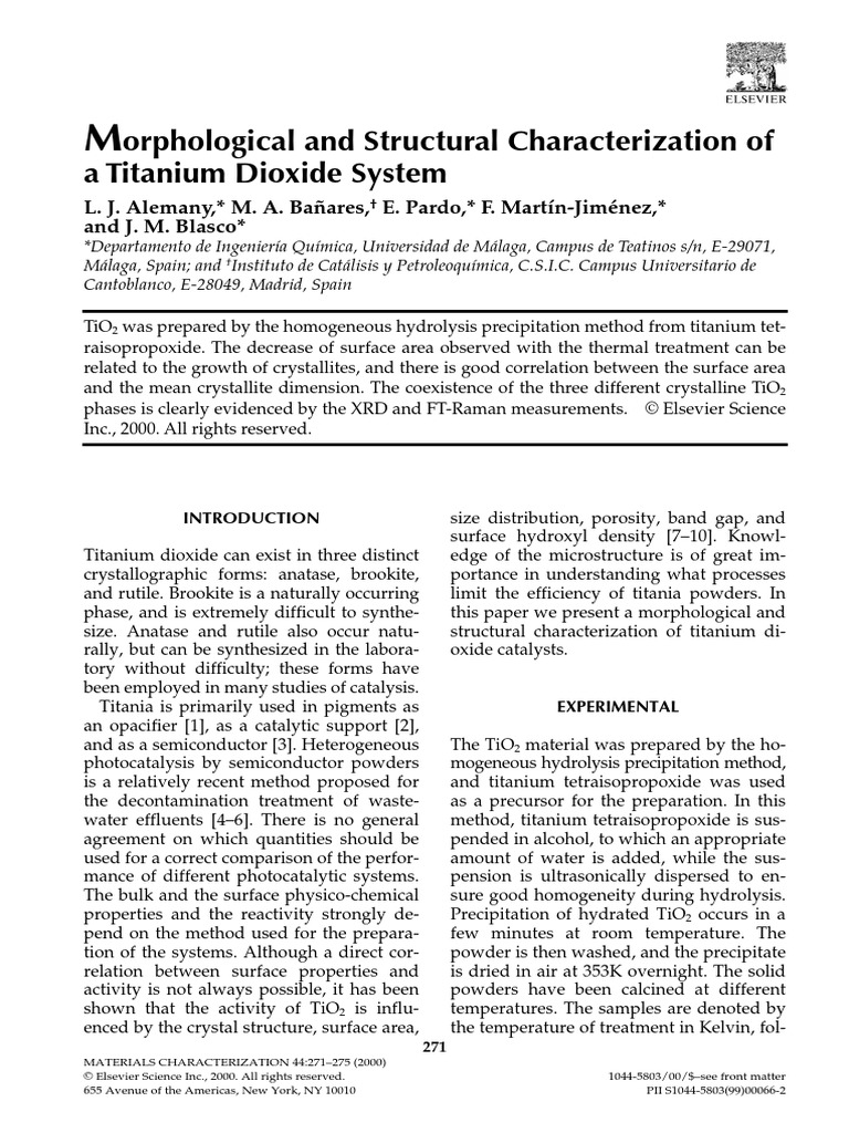 Orphological and Structural Characterization of A Titanium Dioxide ...