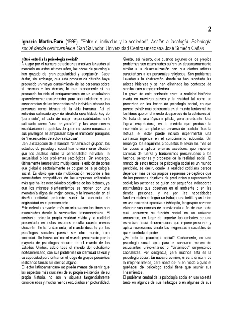 MARTIN BARO-Entre El Individuo y La Sociedad | PDF | Ideologías ...