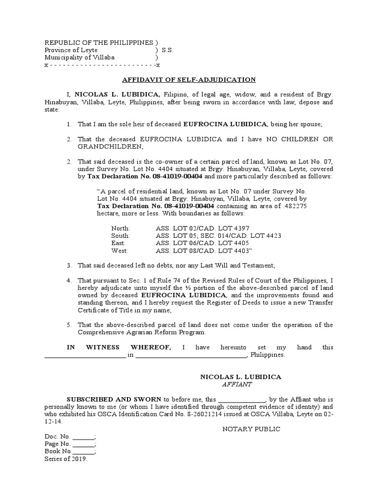 Affidavit of Self-Adjudication | PDF | Affidavit | Document
