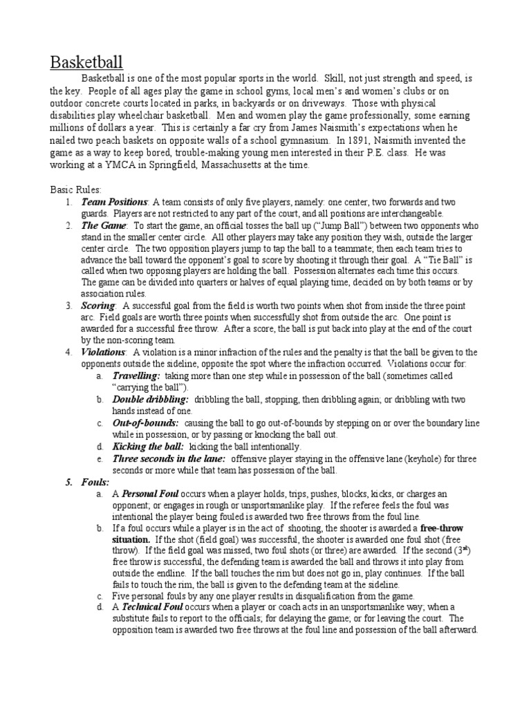 Basketball History & Rules | PDF | Sports Rules And Regulations ...