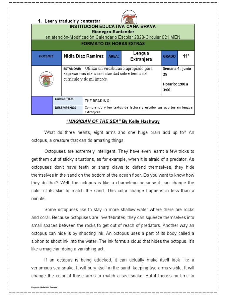 Guia Extra Reading 11° Junio 25 | PDF | Octopus | Firefighter