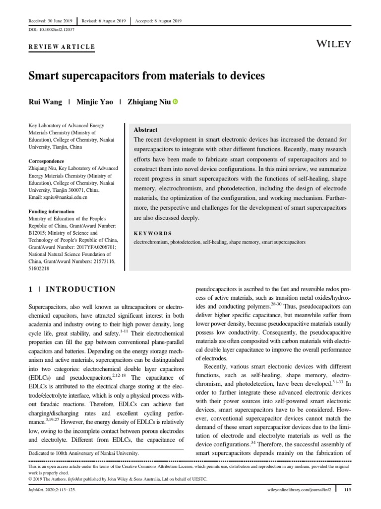 Smart Supercapacitors From Materials To Devices Pdf Capacitor